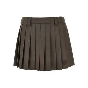 Miu Miu Pleated Wool Mini Skirt - Brown