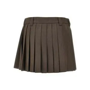 Miu Miu Pleated Wool Mini Skirt - Brown