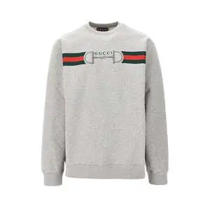 Gucci Sweatshirt With Web Motif Print And Horsebit Embroidery - Grey
