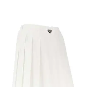 Prada Pleated Poplin Midi Skirt - White