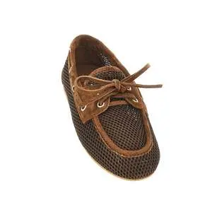 Miu Miu Suede Leather And Mesh Deck Shoes - Brown