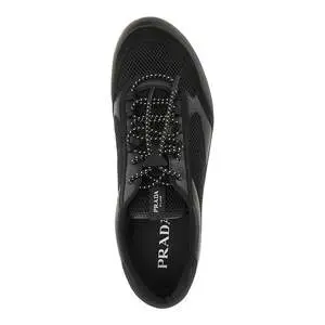 Prada Mesh And Leather Sneakers With Drawstring Closure - Black