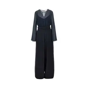 P.a.r.o.s.h Belted Cady And Chiffon Jumpsuit - Blue
