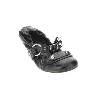 Balenciaga Arena Leather Ballerinas With Buckled Ankle Strap And Stud Embellishments