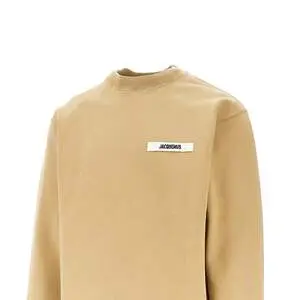 Jacquemus Fleece-back Cotton Jersey Crewneck Sweatshirt With Grosgrain Logo Label
