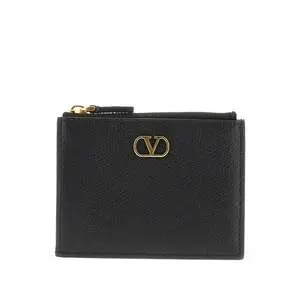 Valentino Garavani Vlogo Signature' Leather Cardholder - Black