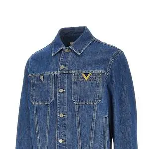 Valentino Garavani Denim Jacket With V Gold Detail - Blue