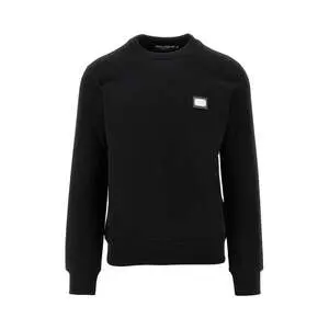 Dolce & Gabbana Crewneck Sweatshirt With Logo Plate - Black