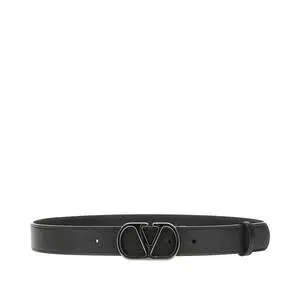 Valentino Garavani Leather Belt With Vlogo Signature Buckle - Black
