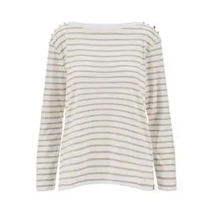 Emporio Armani Striped Cotton And Modal Blend Long Sleeve T-shirt With Logo Buttons