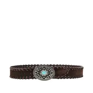 GIANNIFRANCO BELTS Suede Leather Belt With Topstitching And Embossed Buckle - Brown