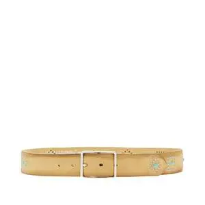 GIANNIFRANCO BELTS Suede Leather Belt With Studs And Stones - Beige