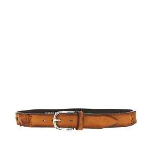 GIANNIFRANCO BELTS Topstitched Suede Leather Belt - Brown