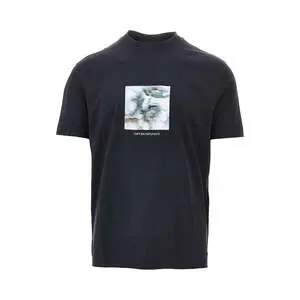 Emporio Armani Printed And Embroidered Lyocell-blend T-hirt - Blue