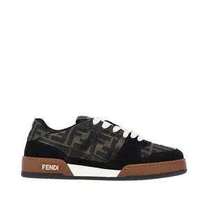Fendi Jacquard Ff And Leather Match Sneakers - Black