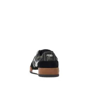 Fendi Jacquard Ff And Leather Match Sneakers - Black