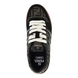 Fendi Jacquard Ff And Leather Match Sneakers - Black