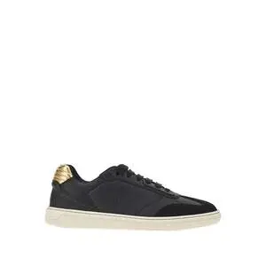 Versace Greca Court Faux Leather And Suede Sneakers With Gold Tone Detailing - Black