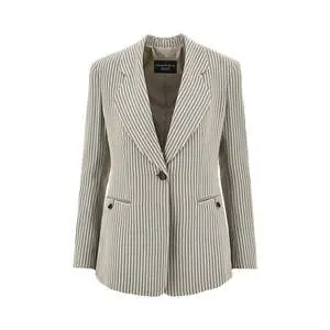 Emporio Armani Icon Striped Crepe Single-breasted Jacket - Beige