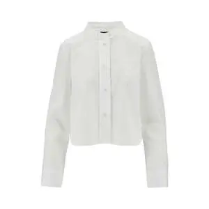Emporio Armani Mandarin Collar Cotton Poplin Shirt With Embroidered Logo - White