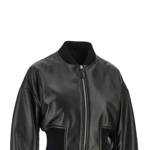Alaïa Leather Cinched Bomber Jacket