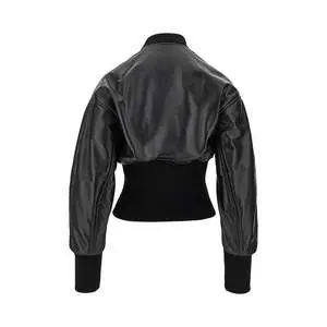 Alaïa Leather Cinched Bomber Jacket