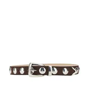 Khaite Benny Suede Leather Belt With Silver-finished Metal Studs - Brown