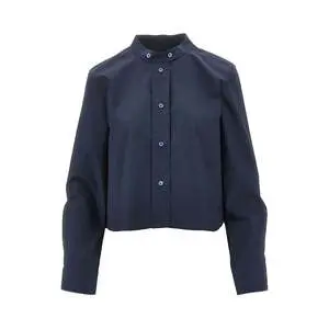 Emporio Armani Mandarin Collar Cotton Poplin Shirt - Blue
