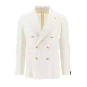 Tagliatore Canvas Double-breasted Jacket With Notched Lapel