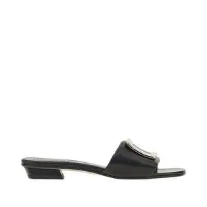 ROGER VIVIER Viv'choc Buckle Nappa Leather Slides - Black