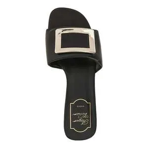 ROGER VIVIER Viv'choc Buckle Nappa Leather Slides - Black