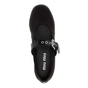 Miu Miu Mesh Ballet Flats With Buckled Strap - Black