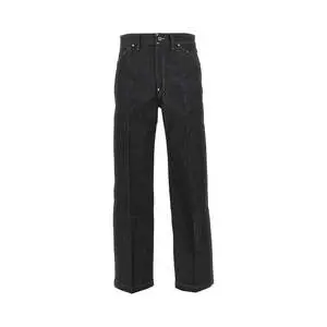 LEMAIRE Wide Leg Denim Pants With Stud Embellishments - Black