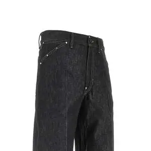 LEMAIRE Wide Leg Denim Pants With Stud Embellishments - Black