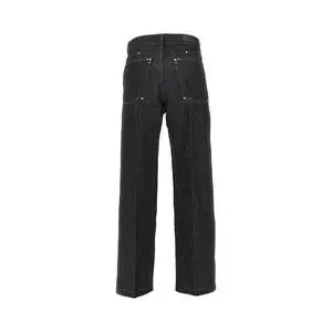 LEMAIRE Wide Leg Denim Pants With Stud Embellishments - Black
