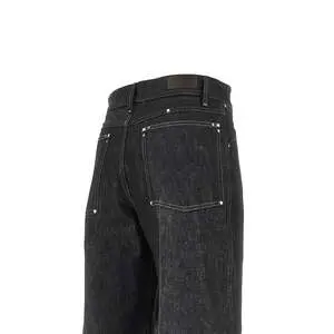 LEMAIRE Wide Leg Denim Pants With Stud Embellishments - Black