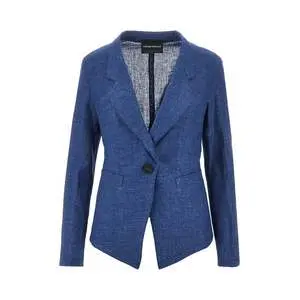 Emporio Armani Linen-blend Chambray Single-breasted Jacket - Blue