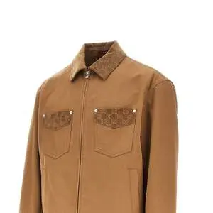 Gucci Canvas Jacket With Corduroy Gg Motif Details