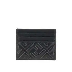 Fendi Leather Cardholder With Embossed Ff Motif - Black