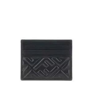 Fendi Leather Cardholder With Embossed Ff Motif - Black
