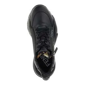 Fendi Flow Leather And Ff Jacquard Sneakers - Black
