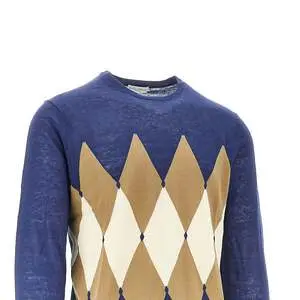 BALLANTYNE Linen And Cotton Jacquard Lozenge Crewneck Sweater