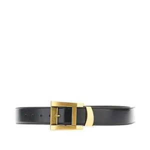 Versace Leather Belt With Gold Tone Logo Buckle - Black