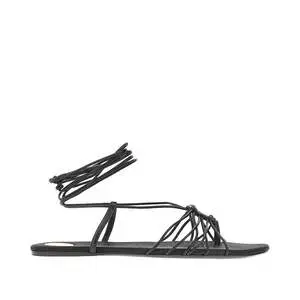 Saint Laurent Leather Flat Sandals With Cassandre Logo - Black