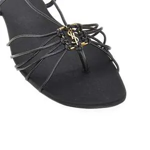 Saint Laurent Leather Flat Sandals With Cassandre Logo - Black