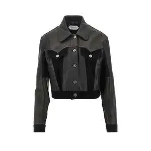 Versace Cropped Leather Jacket With Suede Inserts