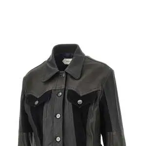 Versace Cropped Leather Jacket With Suede Inserts