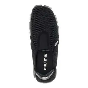 Miu Miu Mesh Sneakers With Logo Detail - Black