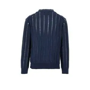 AMARANTO Open-knit Striped Cotton Cardigan