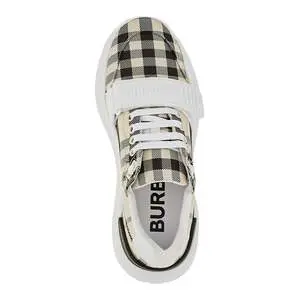 Burberry Checked Fabric And Leather Sneakers